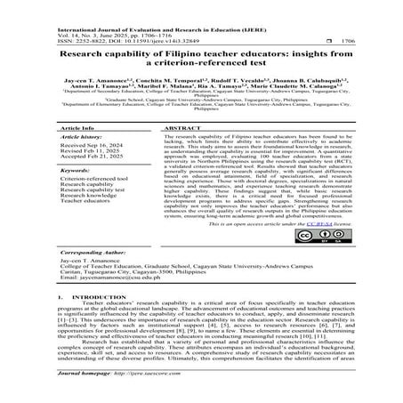 Research capability of Filipino teacher educators: insights from a ...