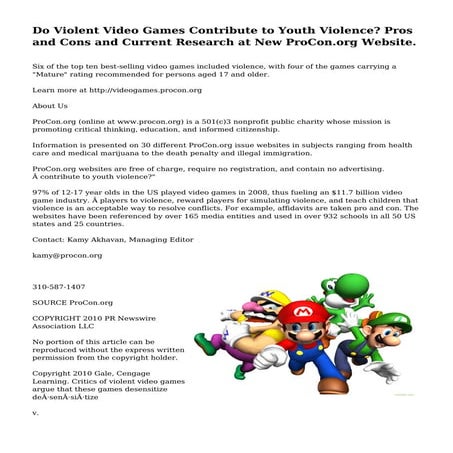 Do Violent Video Games Contribute to Youth Violence? Pros and Cons and ...