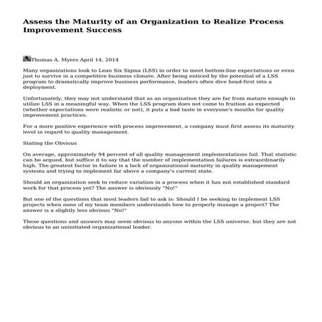 Assess the Maturity of an Organization to Realize Process Improvement ...