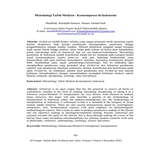 Metodologi Tafsir Modern - Kontemporer di Indonesia - 1401-Article Text ...