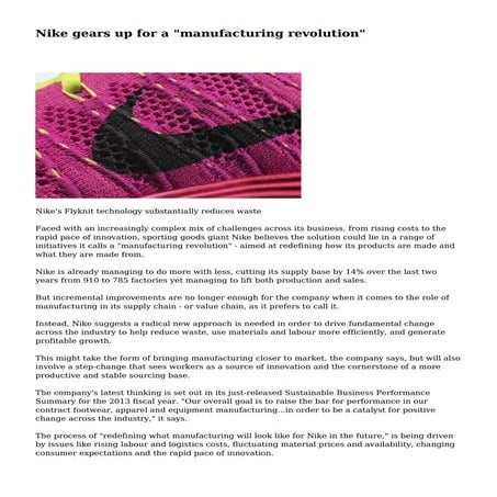 Nike gears up for a "manufacturing revolution" | PDF