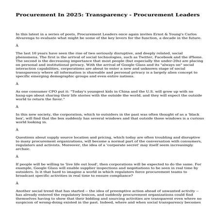 Procurement In 2025: Transparency - Procurement Leaders | PDF
