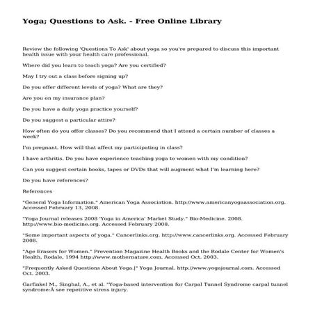 Yoga; Questions to Ask. - Free Online Library | PDF