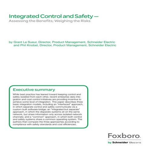 Integrated Control and Safety - Assessing the Benefits; Weighing the ...