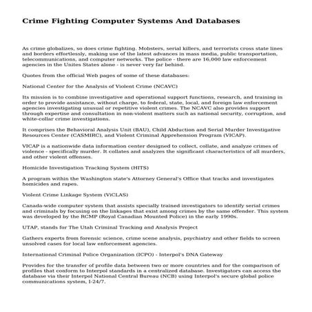 Crime Fighting Computer Systems And Databases | PDF