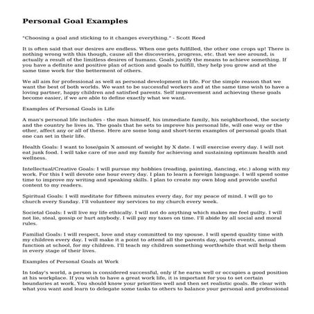 Personal Goal Examples | PDF