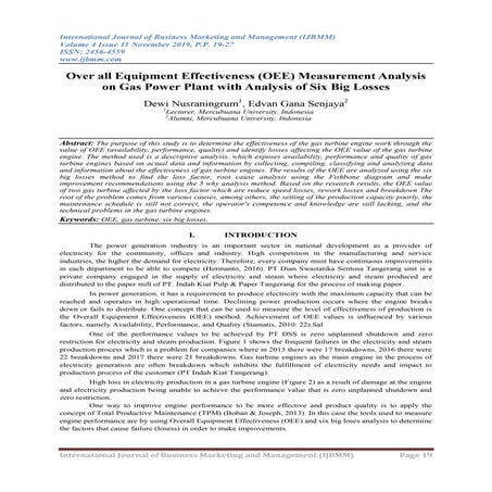 Over all Equipment Effectiveness (OEE) Measurement Analysis on Gas ...