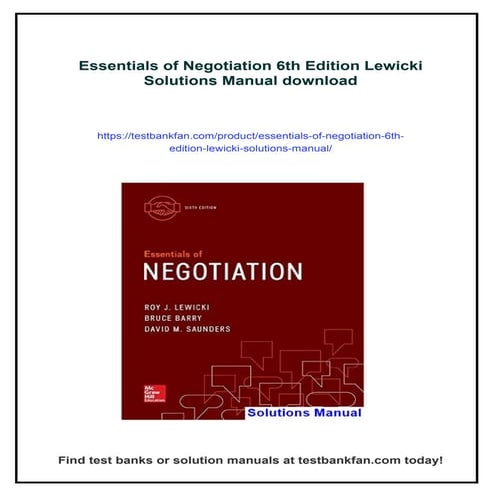 Essentials of Negotiation 6th Edition Lewicki Solutions Manual | PDF