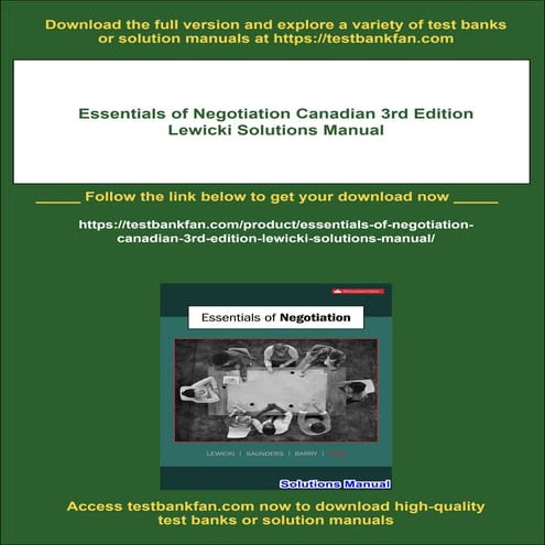 Essentials of Negotiation Canadian 3rd Edition Lewicki Solutions Manual ...