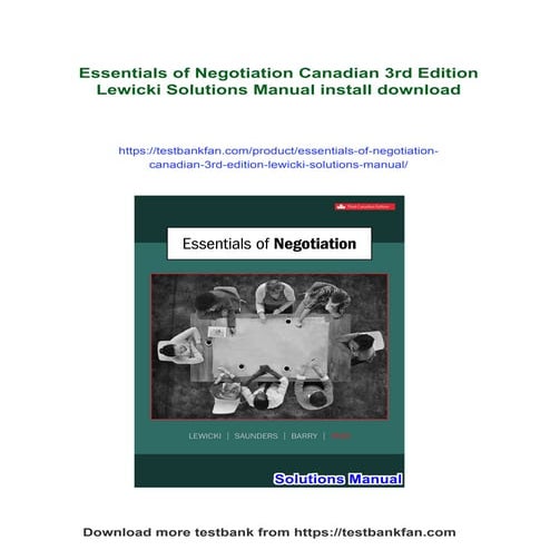 Essentials of Negotiation Canadian 3rd Edition Lewicki Solutions Manual ...