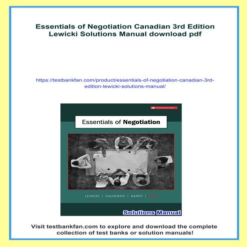 Essentials of Negotiation Canadian 3rd Edition Lewicki Solutions Manual ...