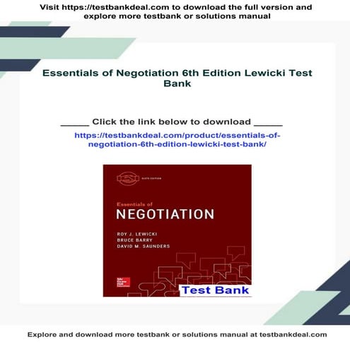 Essentials of Negotiation 6th Edition Lewicki Test Bank | PDF