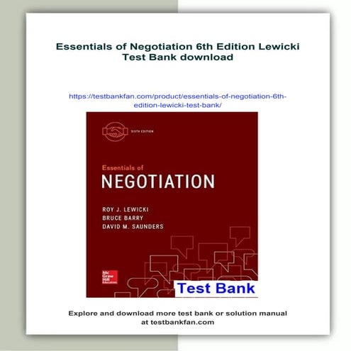 Essentials of Negotiation 6th Edition Lewicki Test Bank | PDF