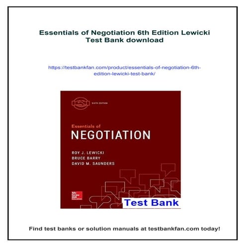 Essentials of Negotiation 6th Edition Lewicki Test Bank | PDF