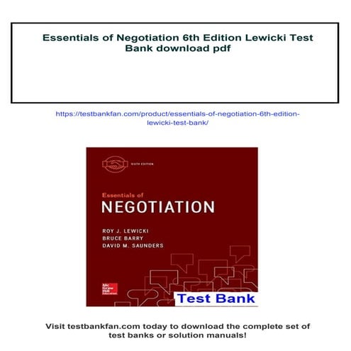 Essentials of Negotiation 6th Edition Lewicki Test Bank | PDF