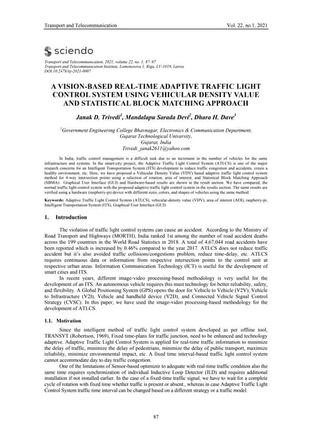 Review Paper on Intelligent Traffic Control system using Computer Vision for Smart City | PDF