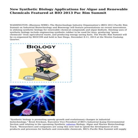 New Synthetic Biology Applications for Algae and Renewable Chemicals ...