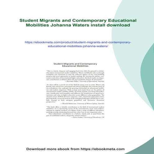 Student Migrants and Contemporary Educational Mobilities Johanna Waters ...