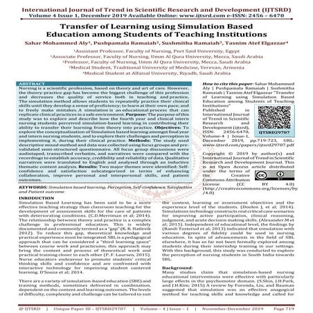 Transfer of Learning using Simulation Based Education among Students of ...