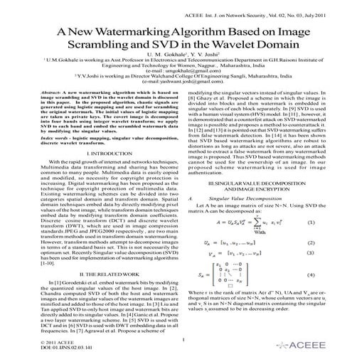 A New Watermarking Algorithm Based On Image Scrambling And Svd In The Wavelet Domain Pdf