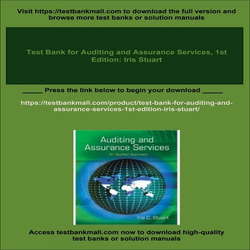 Test Bank for Auditing and Assurance Services, 1st Edition: Iris Stuart ...