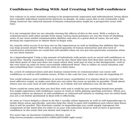 Confidence: Dealing With And Creating Self Self-confidence | PDF