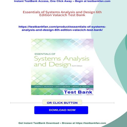 Essentials of Systems Analysis and Design 6th Edition Valacich Test ...