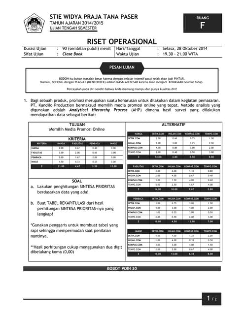 Soal UTS Kelas D | PDF