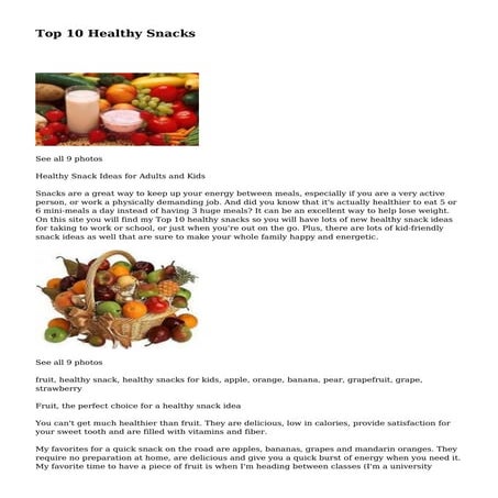 Top 10 Healthy Snacks | PDF