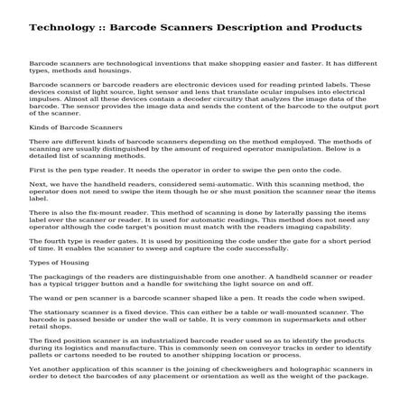 Technology :: Barcode Scanners Description and Products | PDF