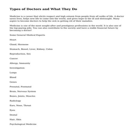 Types of Doctors and What They Do | PDF