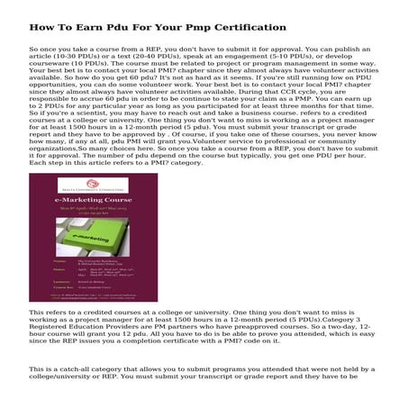 How To Earn Pdu For Your Pmp Certification | PDF