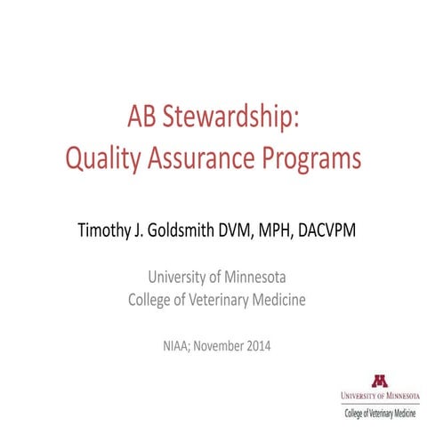 Dr. Timothy Goldsmith - Antibiotic Stewardship and Quality Assurance ...