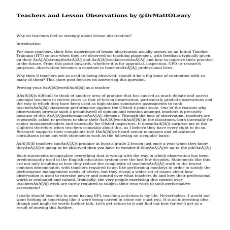 Teachers and Lesson Observations by @DrMattOLeary | PDF