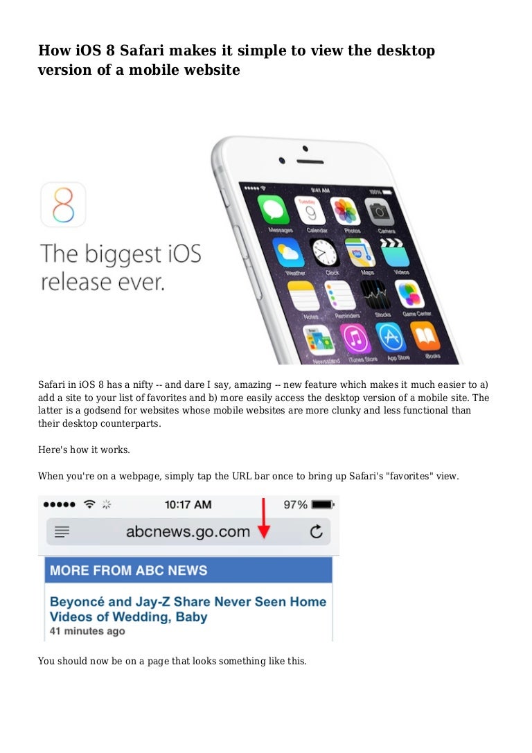 How Ios 8 Safari Makes It Simple To View The Desktop Version Of A Mob 