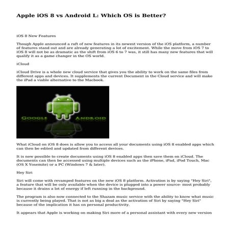 Apple iOS 8 vs Android L: Which OS is Better? | PDF