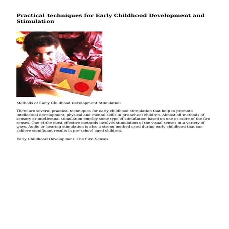 Practical techniques for Early Childhood Development and Stimulation | PDF
