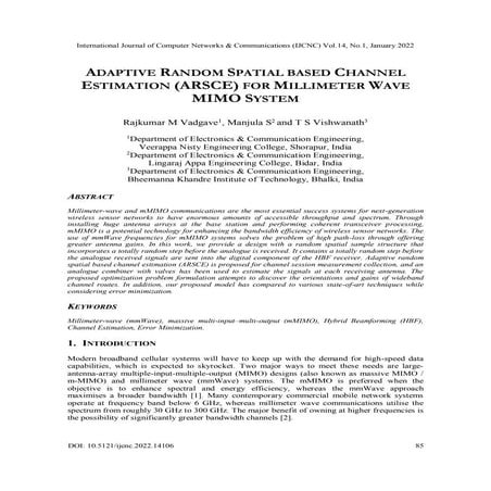 Adaptive Random Spatial based Channel Estimation (ARSCE) for Millimeter Wave MIMO System | PDF