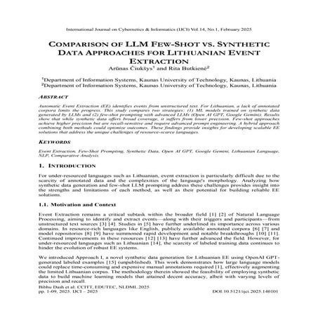 COMPARISON OF LLM FEW-SHOT VS. SYNTHETIC DATA APPROACHES FOR LITHUANIAN ...