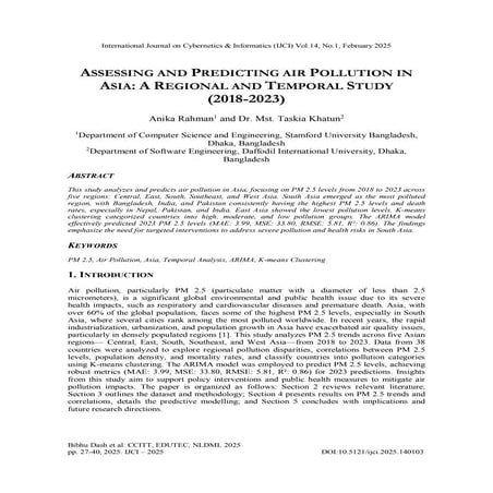 ASSESSING AND PREDICTING AIR POLLUTION IN ASIA: A REGIONAL AND TEMPORAL STUDY (2018-2023) | PDF