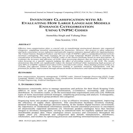 INVENTORY CLASSIFICATION WITH AI: EVALUATING HOW LARGE LANGUAGE MODELS ...