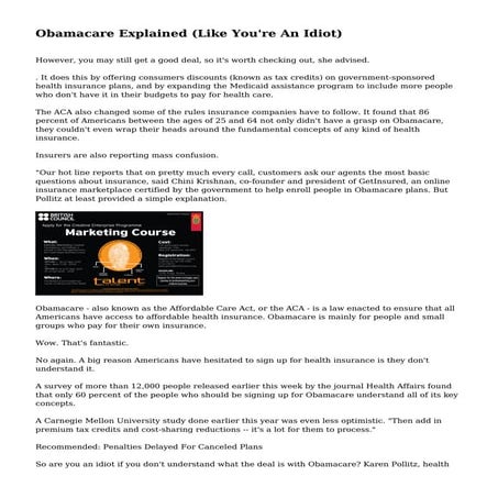 Obamacare Explained (Like You're An Idiot) | PDF