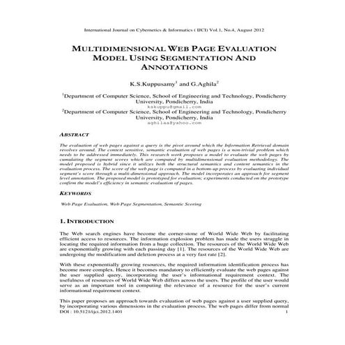 Multidimensional Web Page Evaluation Model Using Segmentation and Annotations | PDF