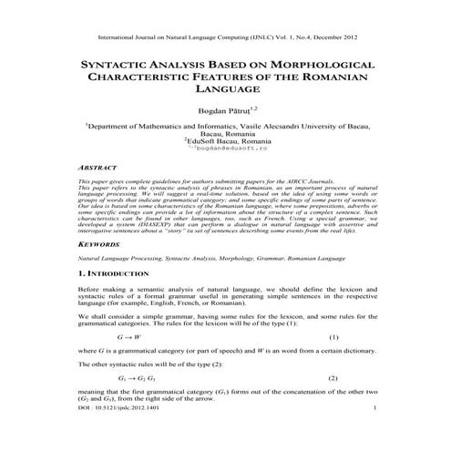 Syntactic Analysis Based on Morphological characteristic Features of the Romanian Language | PDF