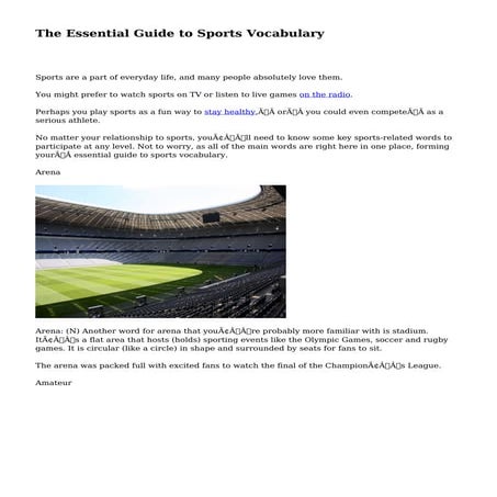 The Essential Guide to Sports Vocabulary | PDF