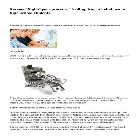Survey: "Digital peer pressure" fueling drug, alcohol use in high ...
