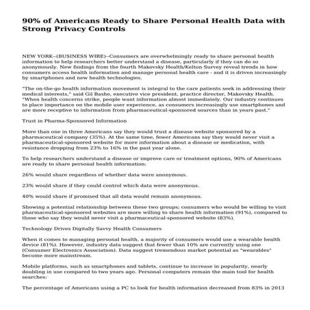90% of Americans Ready to Share Personal Health Data with Strong Privacy Controls | PDF
