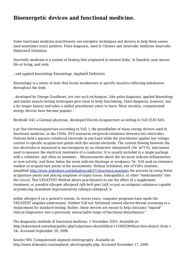 Bioenergetic devices and functional medicine.