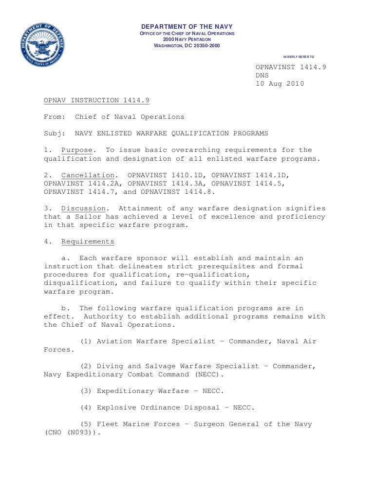 1414.9 Navy Enlisted Warfare Quali