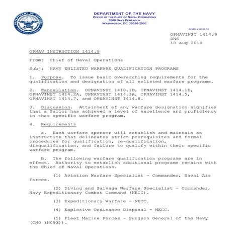 CMC Instruction OPNAVINST1306.2F (1Apr2011) | PDF